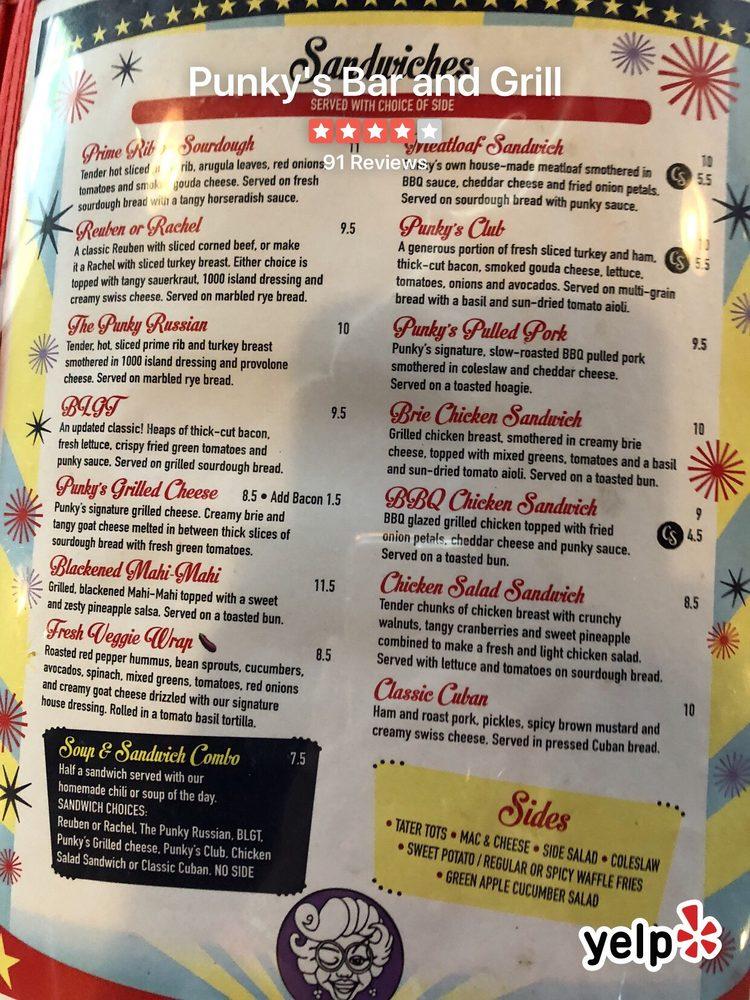 Menu at Punky's Bar and Grill, Saint Petersburg