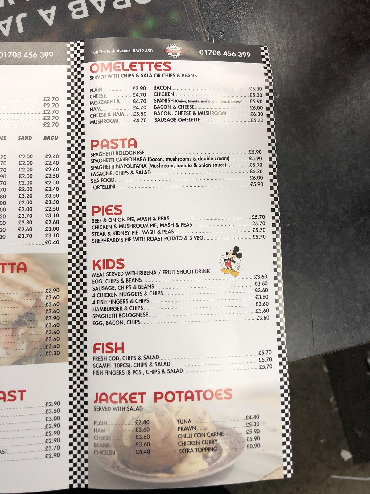 Menu at Royal Breakfast Bar Cafe, Hornchurch