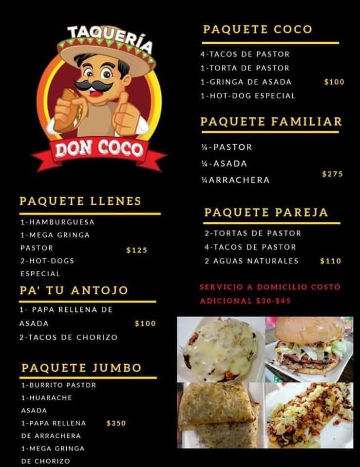 Menu at Taquería don coco restaurant, Chetumal, Maxuxac entre primero ...