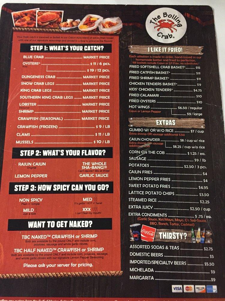 Menu at The Boiling Crab restaurant, San Jose, 71 Curtner Ave Suite 20