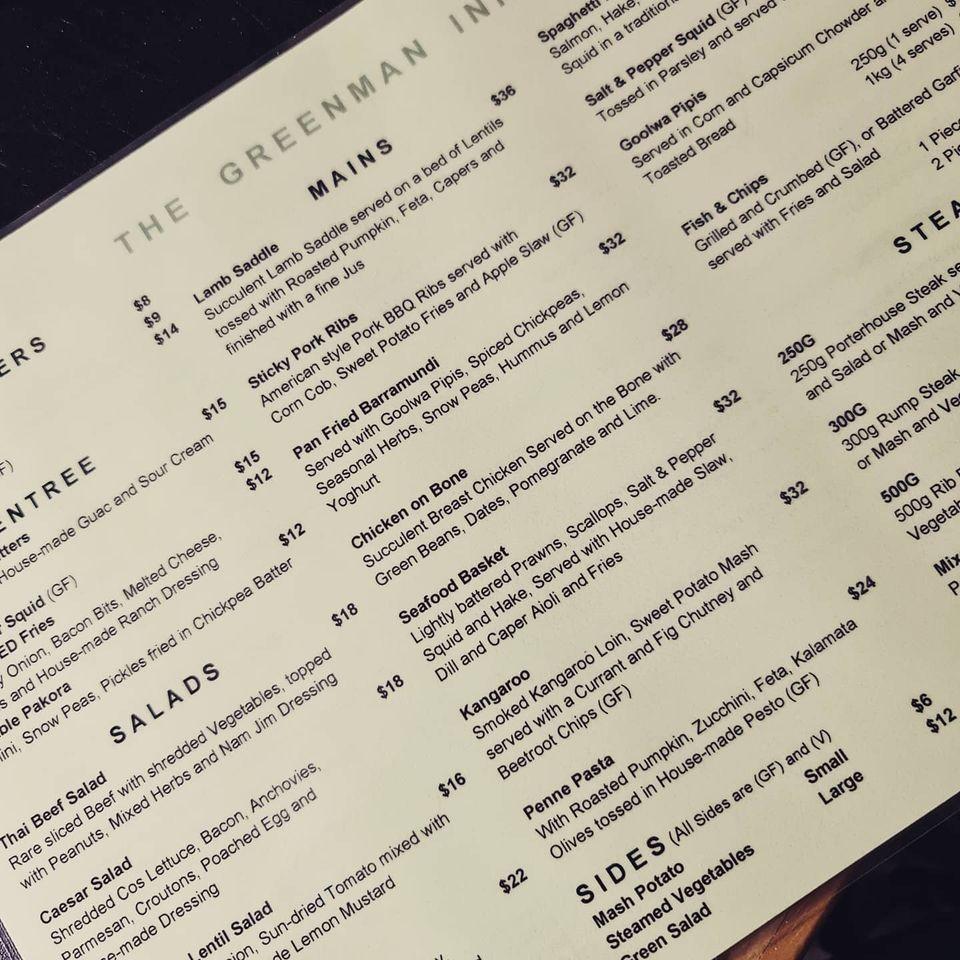 Menu at The Greenman Inn pub & bar, Ashbourne