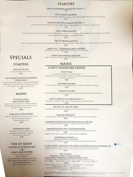 Menu at The Orange Tree, Thornham - Dining Pub & Rooms, Thornham