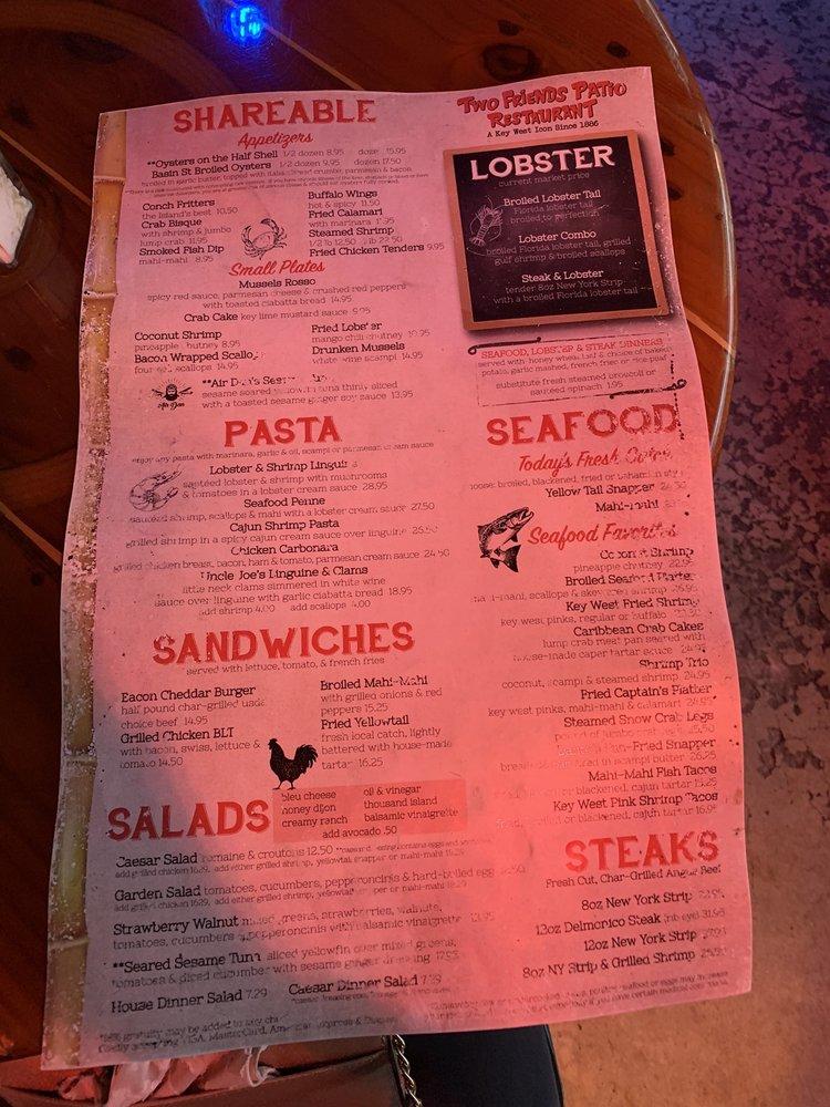 Menu at Two Friends Patio Restaurant, Key West