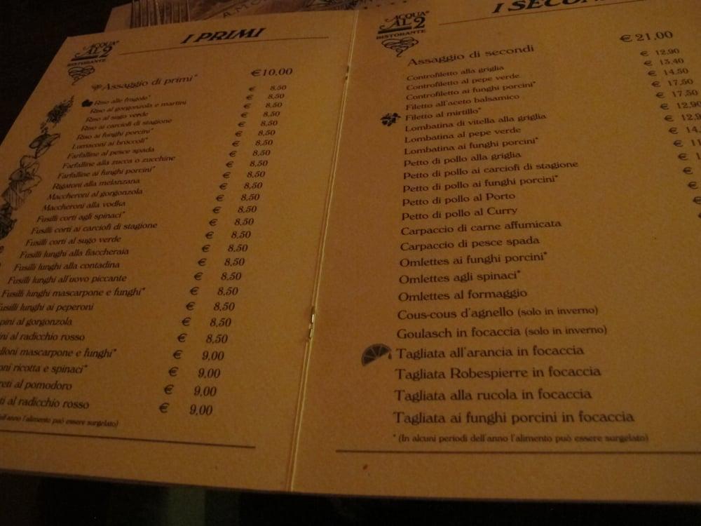 Menu at Acqua Al 2 pub & bar, Florence
