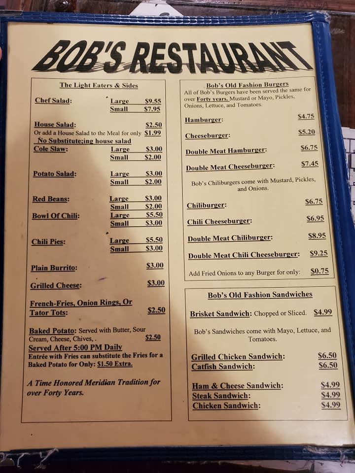 Menu at Bob's Landmark Eatery restaurant, Comanche