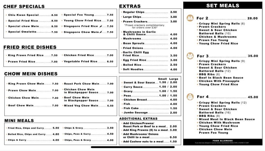 Menu at Chiu Kwan by Mr Lam fast food, Preston