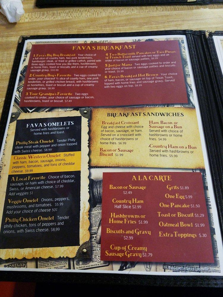 Menu at Fava's Restaurant, Georgetown, 159 E Main St