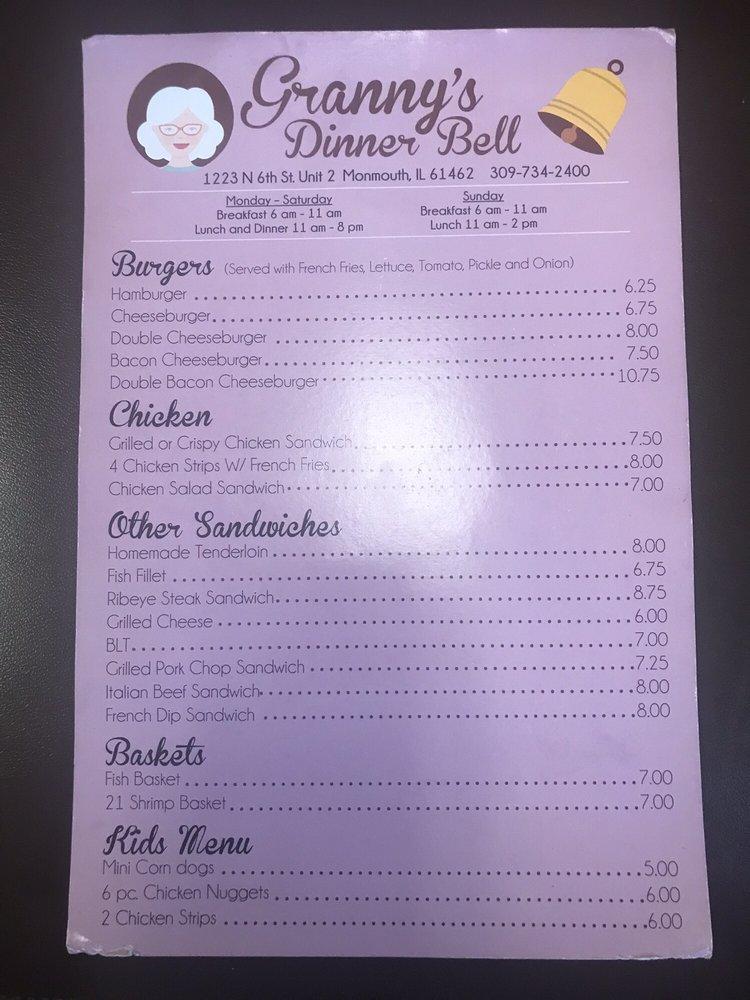 Menu at Granny's Dinner Bell restaurant, Monmouth