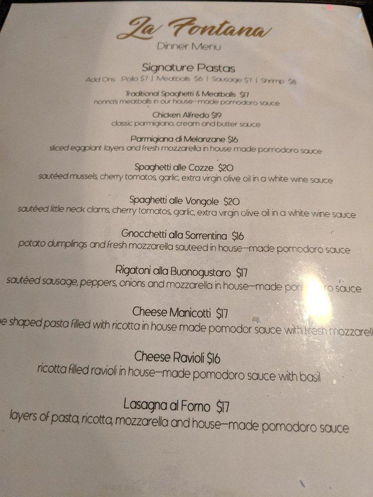 Menu at La Fontana Authentic Italian Restaurant SC, Charleston