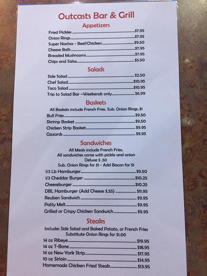 Menu at Outcast Bar & Grill, Republican City