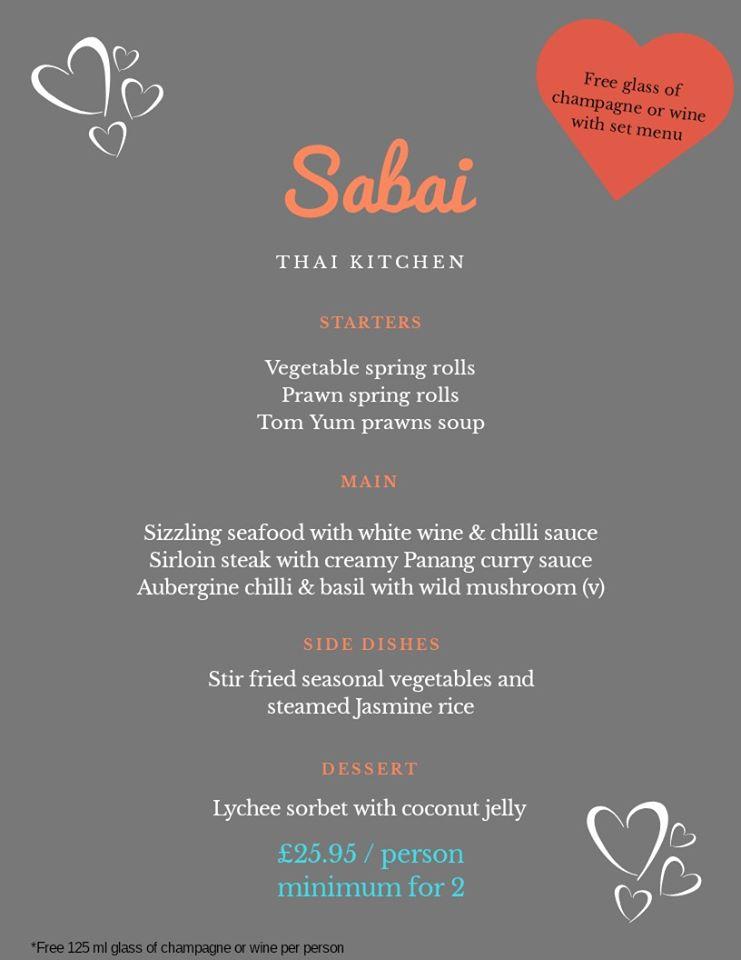 Menu at Sabai Thai Kitchen restaurant, Haslemere