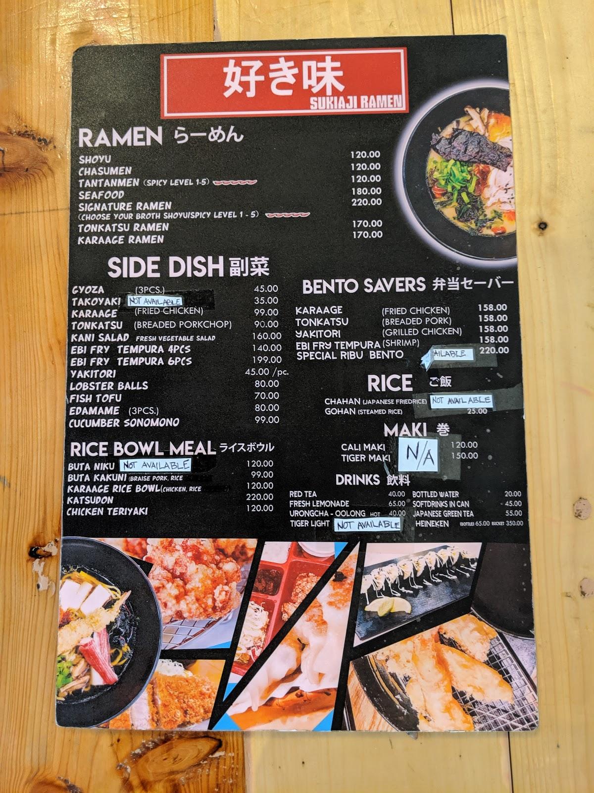 Menu at Sukiaji Ramen - Calamba restaurant, Calamba