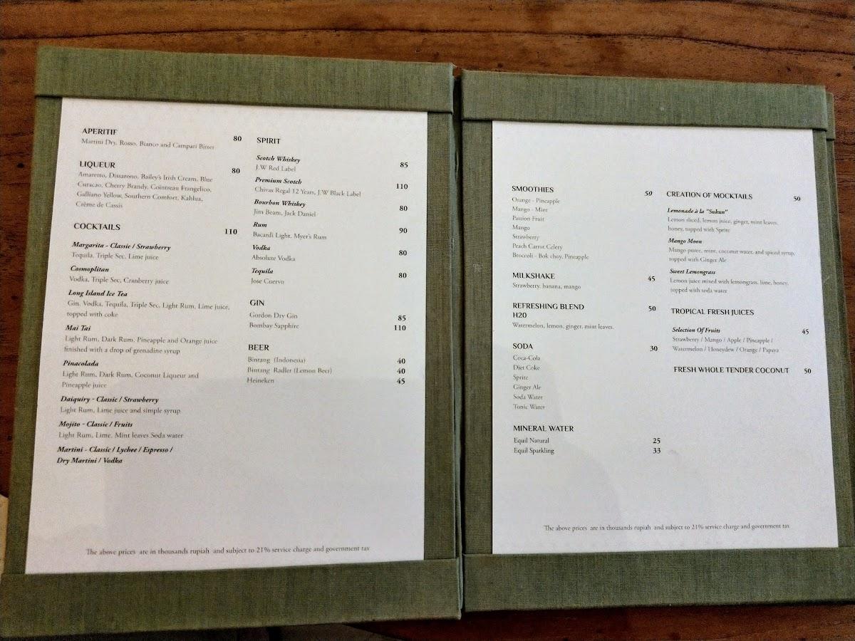 Menu at Sukun Restaurant Kuta, Kuta Selatan, Amnaya Resort
