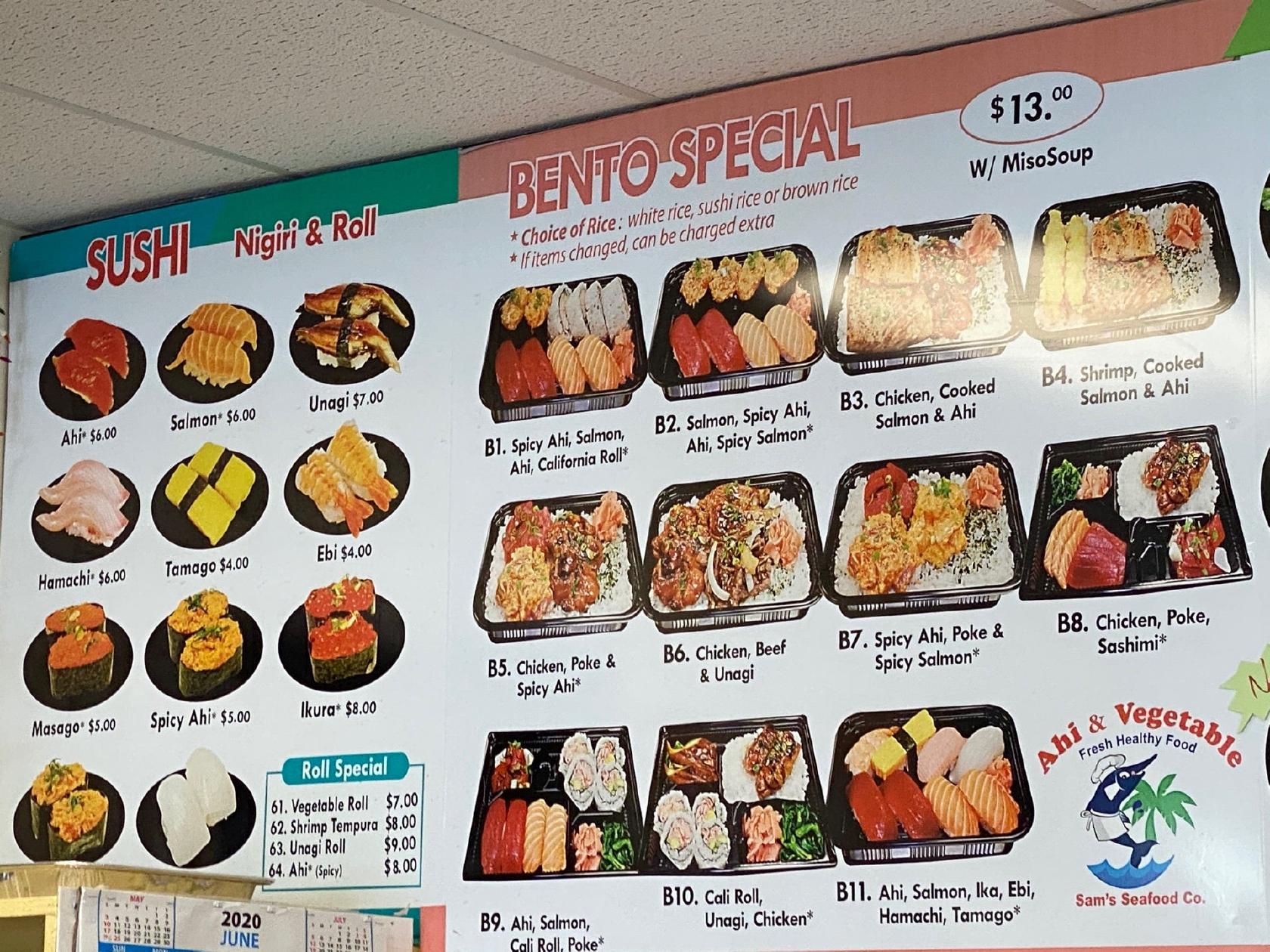 Menu at Ahi and Vegetable - Kapalama restaurant, Honolulu, Dillingham Blvd