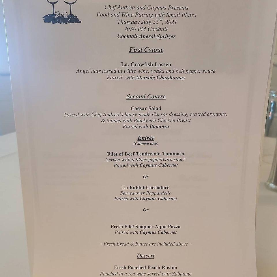 Menu at Andrea's Restaurant, Metairie