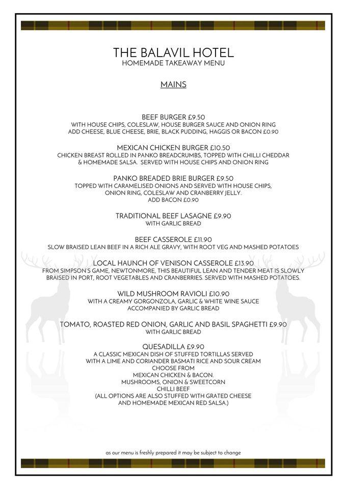 Menu at Balavil Hotel pub & bar, Newtonmore