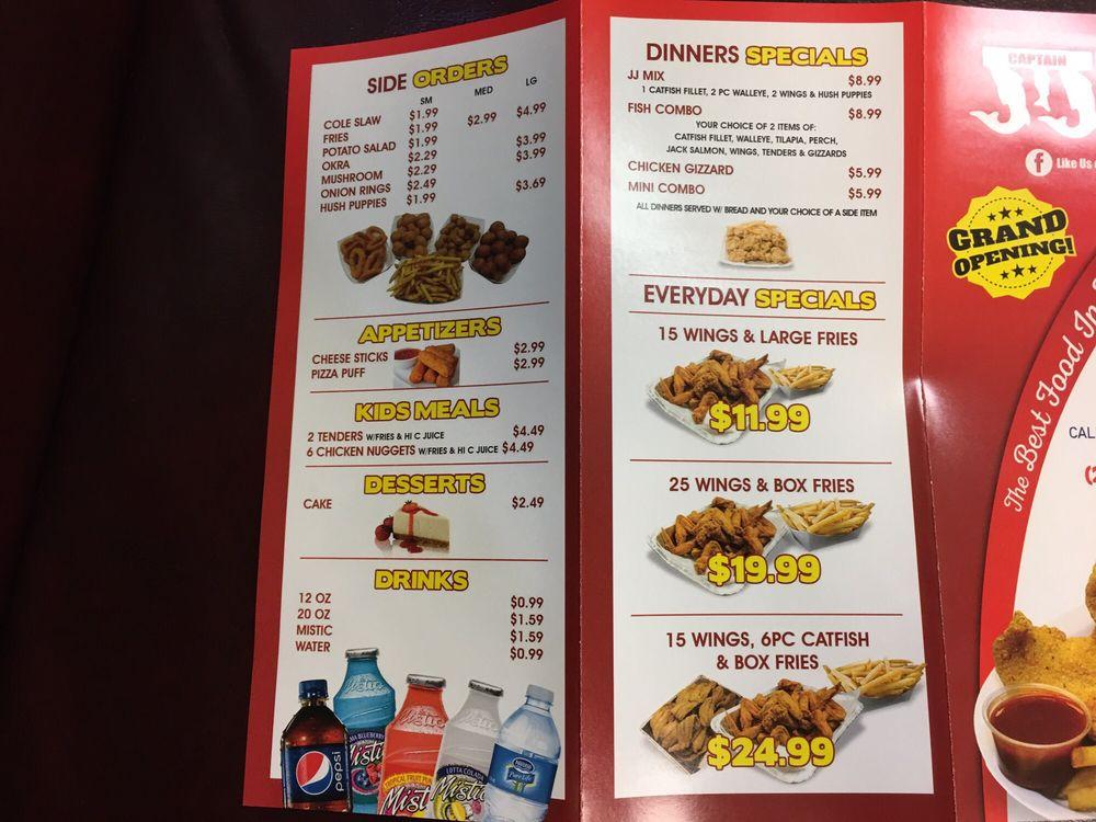 Menu at Captain JJ’s Fish ‘n’ Chicken restaurant, Springfield