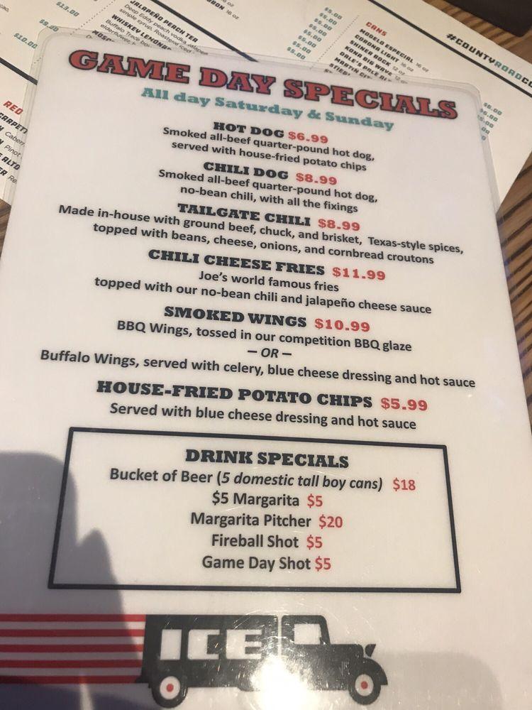 Menu at County Road Ice House pub & bar, Kansas City