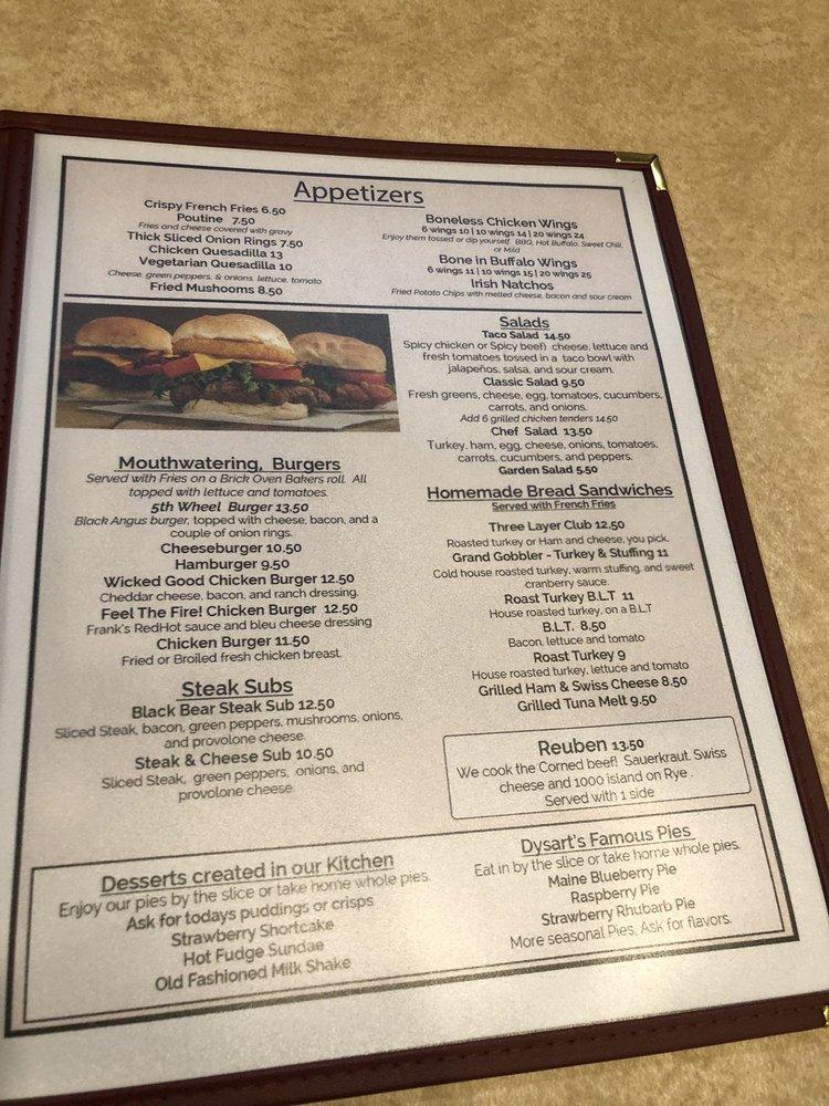 Menu at Dysart's Restaurant & Truck Stop, Hermon, 530 Coldbrook Rd