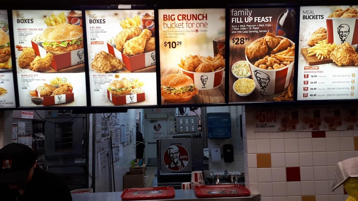 Menu at KFC fast food, Kenora