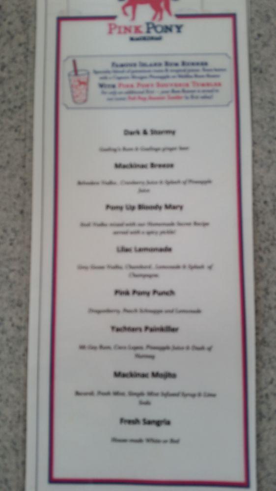 Menu at Pink Pony pub & bar, Mackinac Island