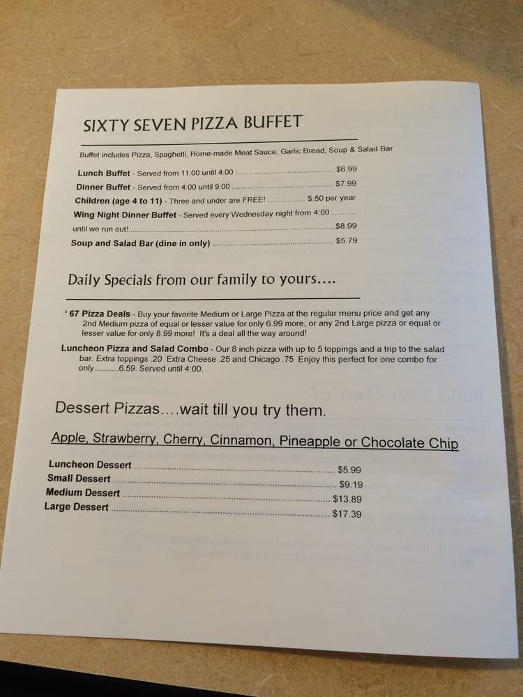 Menu at Sixty Seven Pizza Co. pizzeria, Jonesville