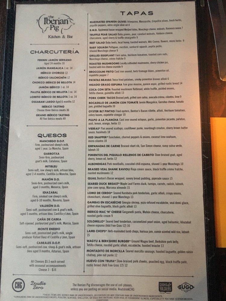 Menu at The Iberian Pig restaurant, Decatur, 121 Sycamore St
