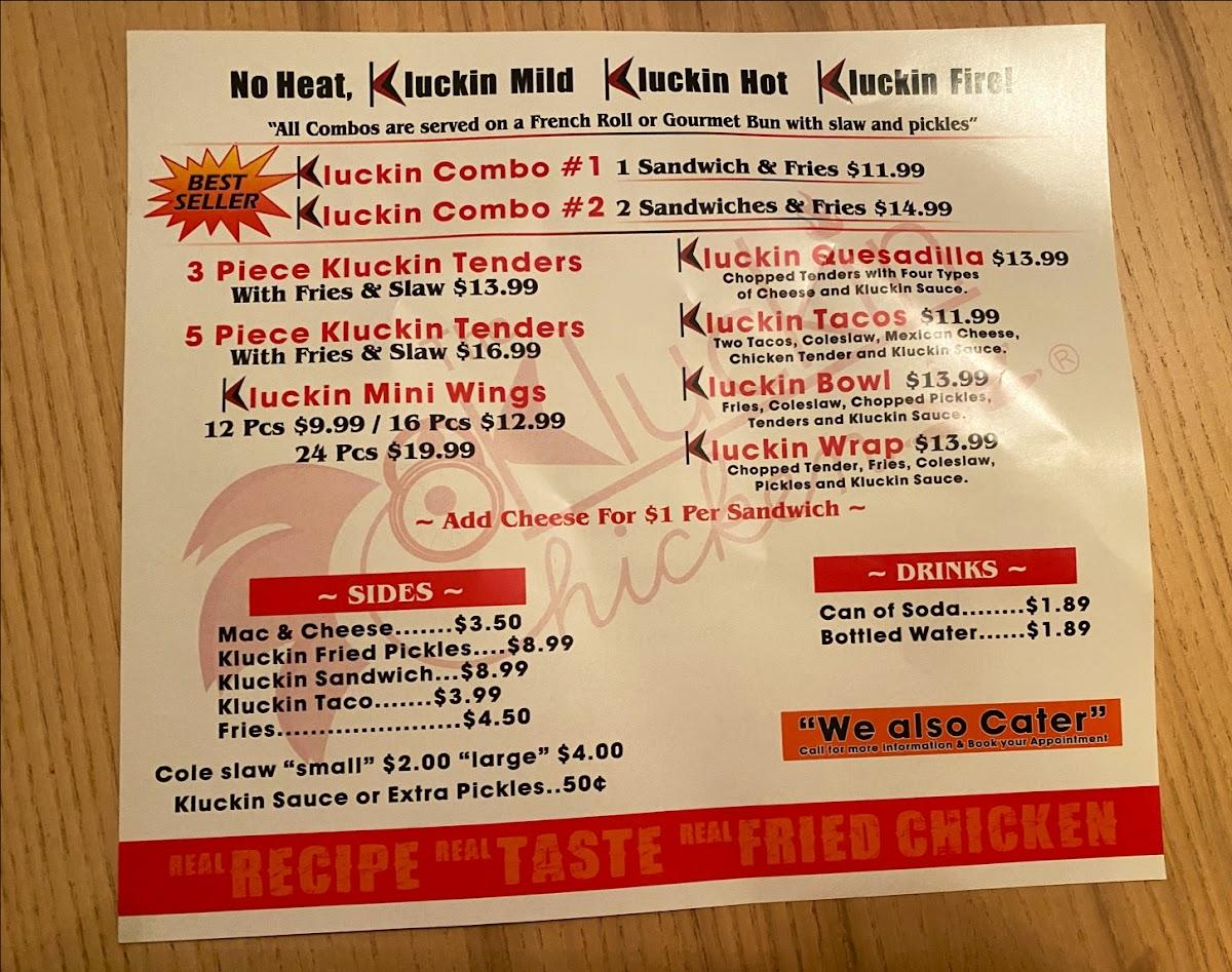 Menu at The Kluckin Chicken restaurant, Glendale