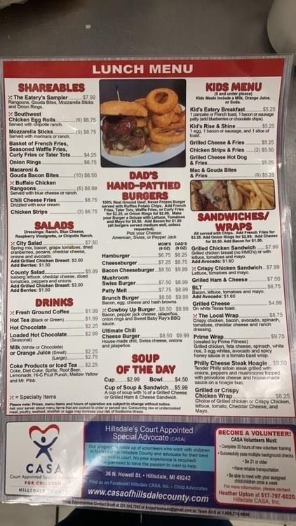 Menu at The Local Eatery restaurant, Hillsdale