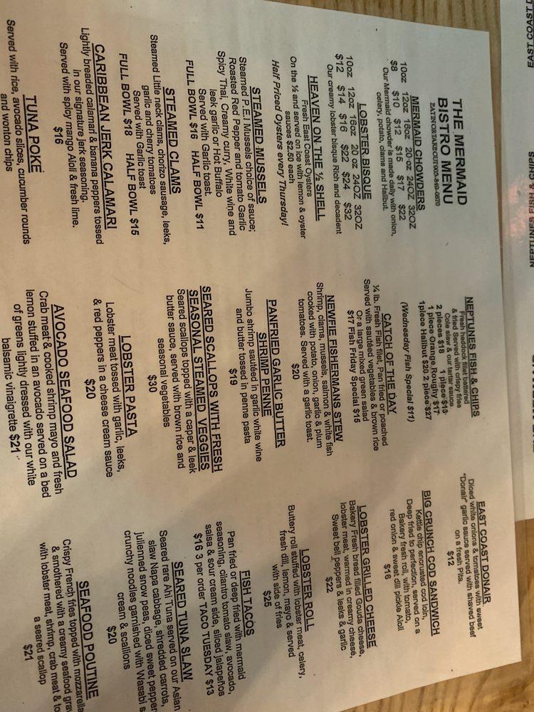 Menu at The Mermaid restaurant, Oakville