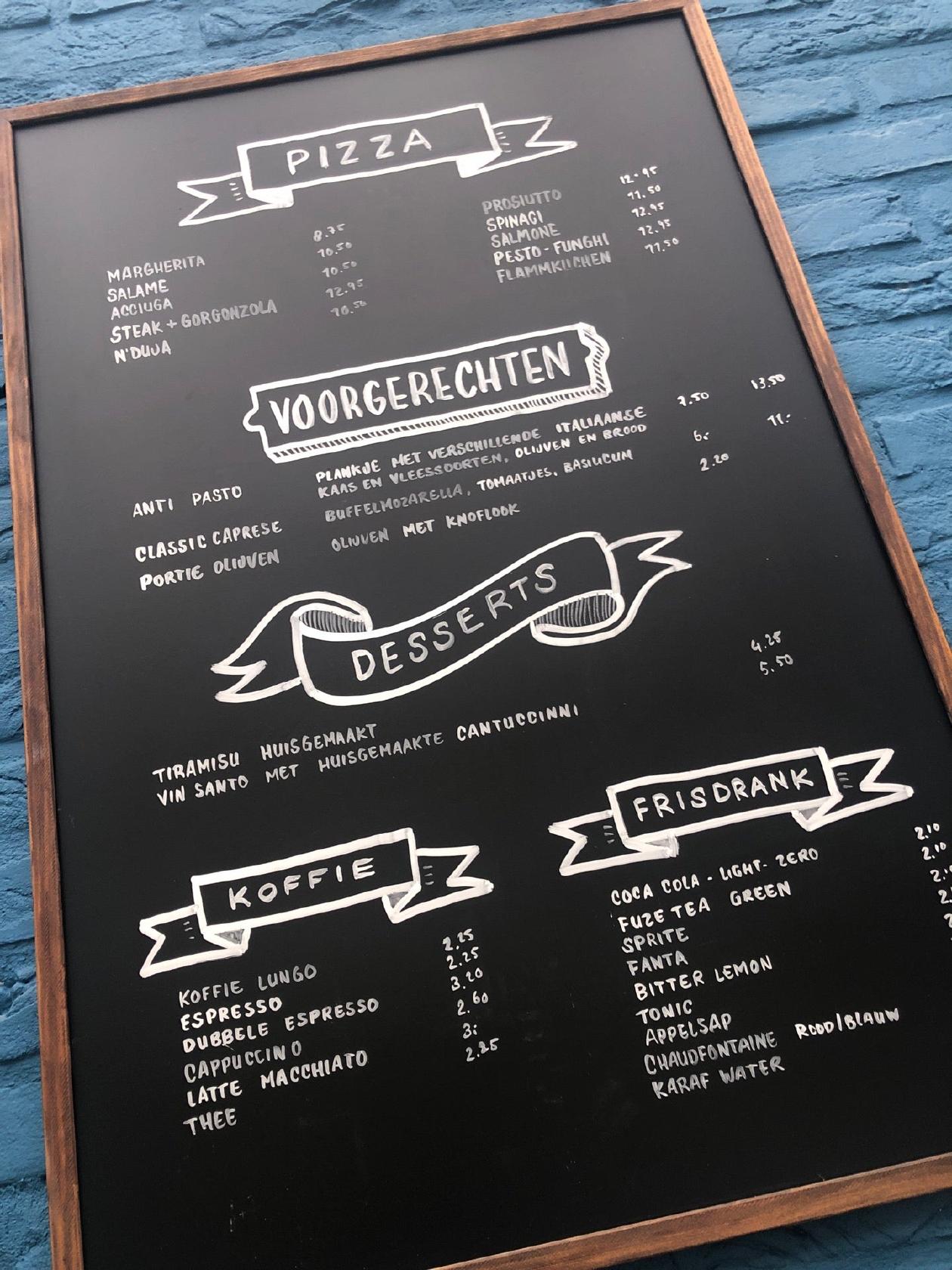 Menu at The Slice of Life, Amstenrade