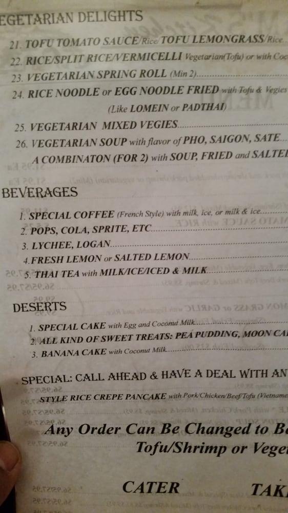Menu at Tram's Kitchen restaurant, Pittsburgh