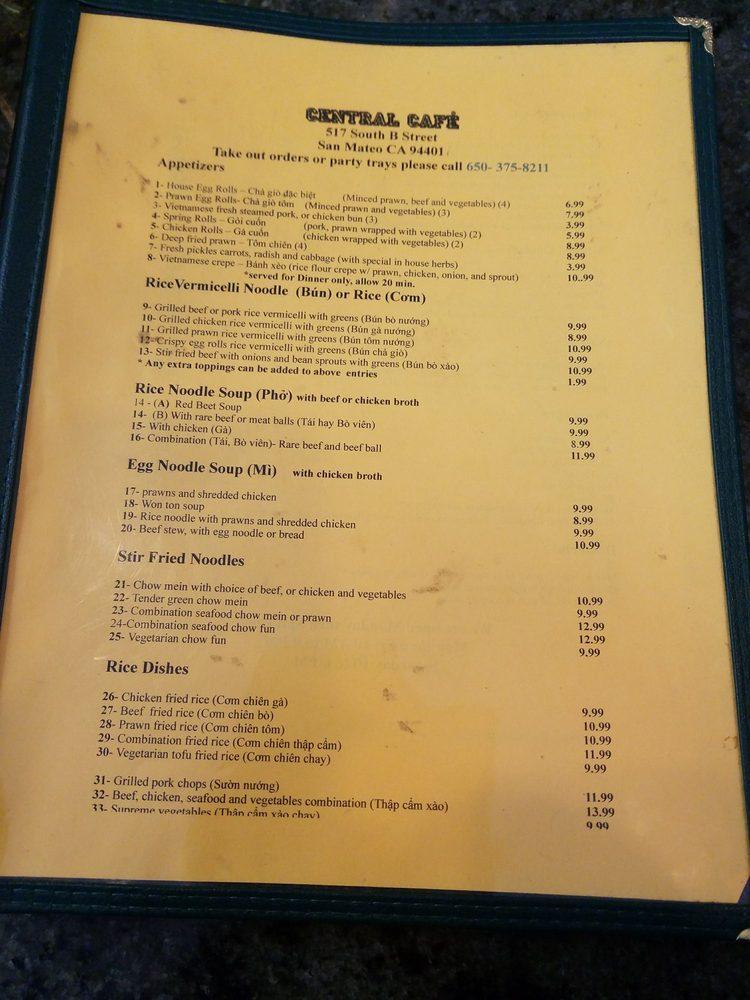 Menu at Central Market restaurant, San Mateo