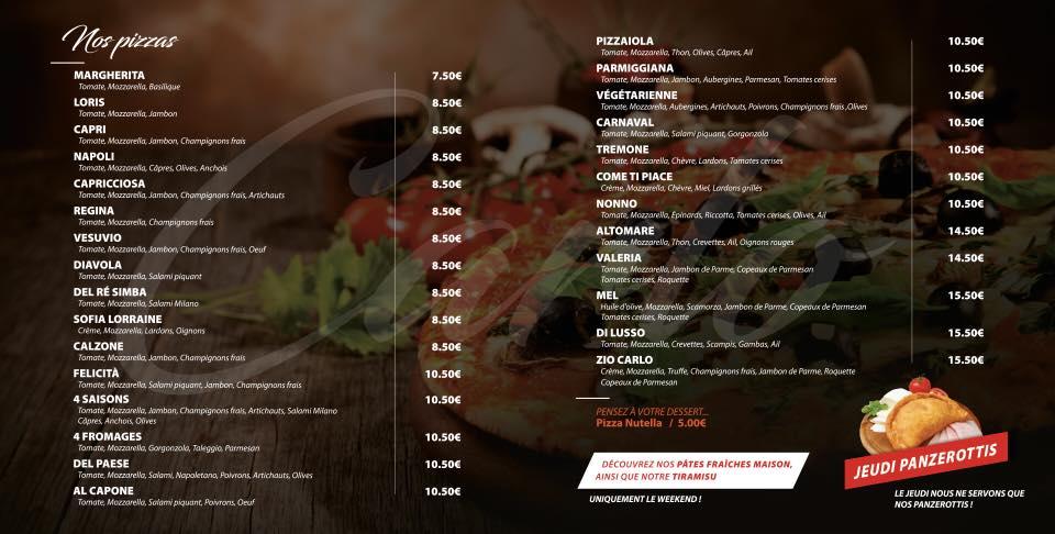 Menu at La Piccola Italia pizzeria, Villerupt