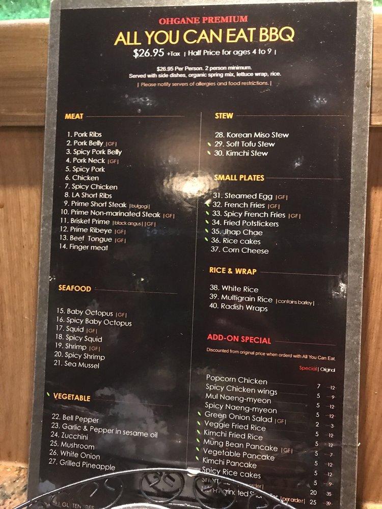 Menu at Ohgane Korean BBQ Concord, Concord
