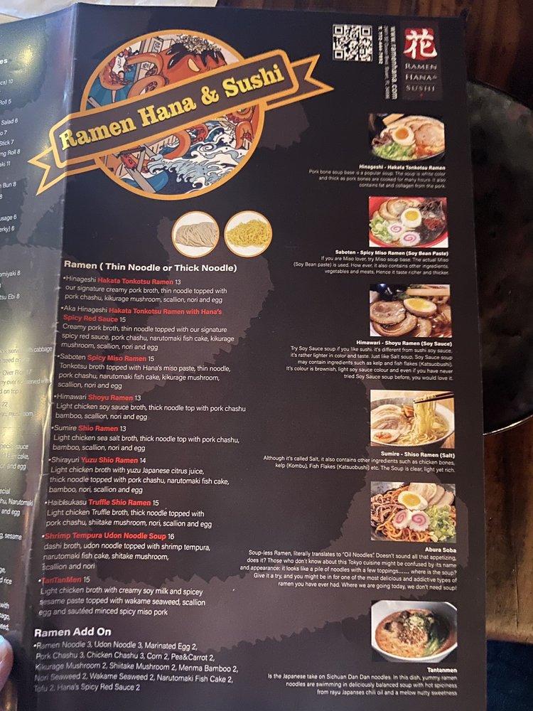Menu at Ramen Hana & Sushi restaurant, Stuart