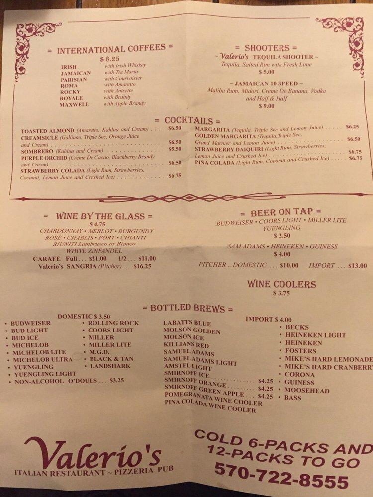 Menu at Valerio's pizzeria, Albrightsville, Rte 903