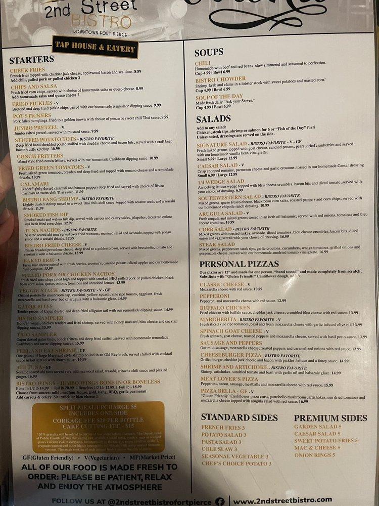 Menu at 2nd Street Bistro pub & bar, Fort Pierce
