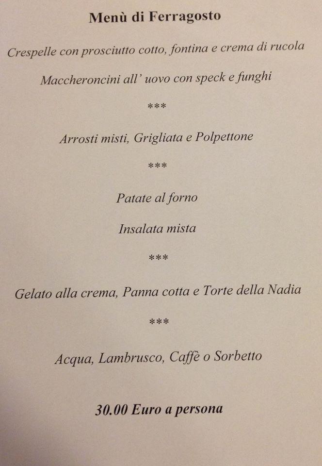 Menu da Circolo della Caccia Monte Vangelo ristorante, Castellarano