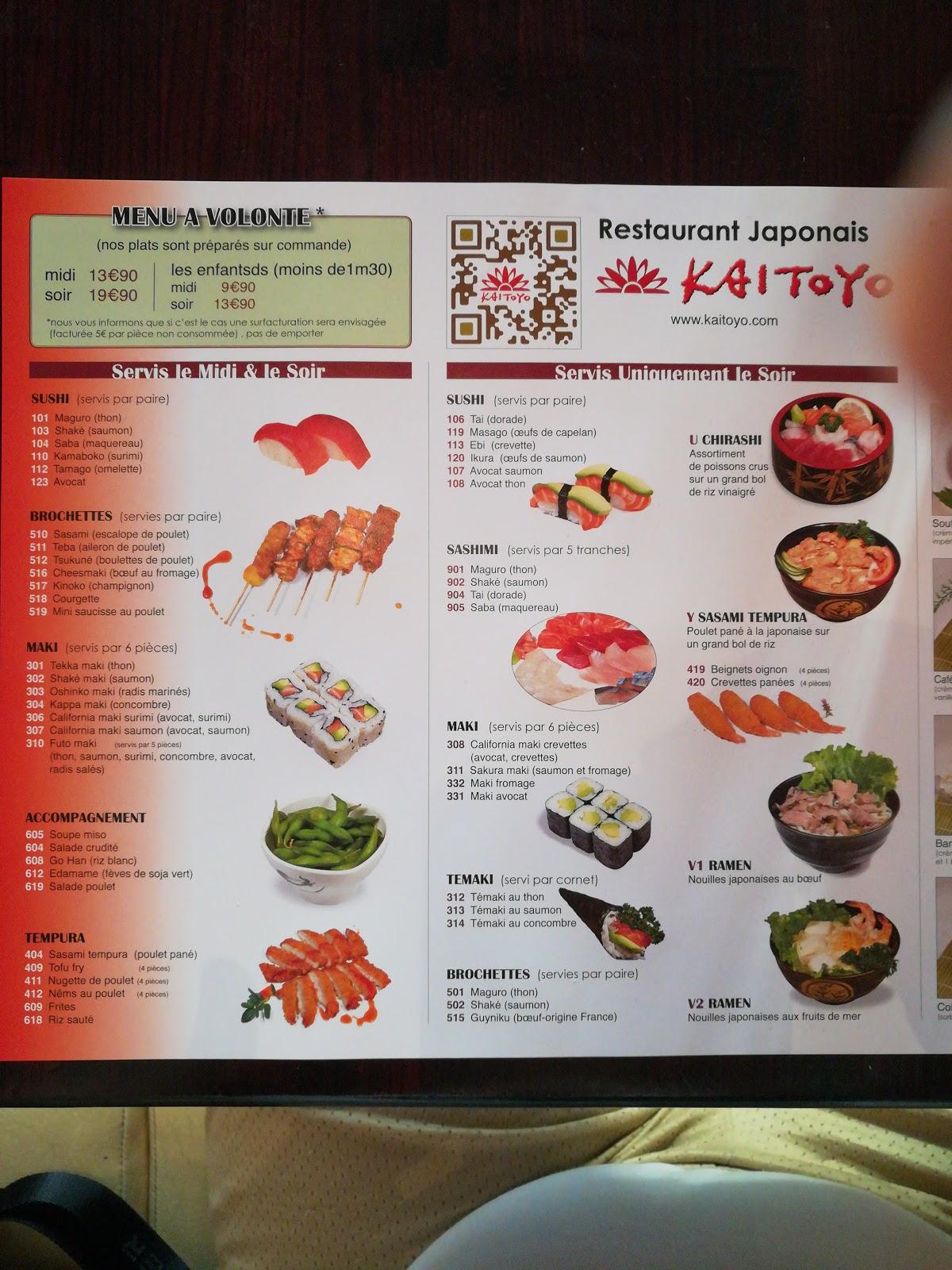 Menu at Kaitoyo restaurant, Coignières