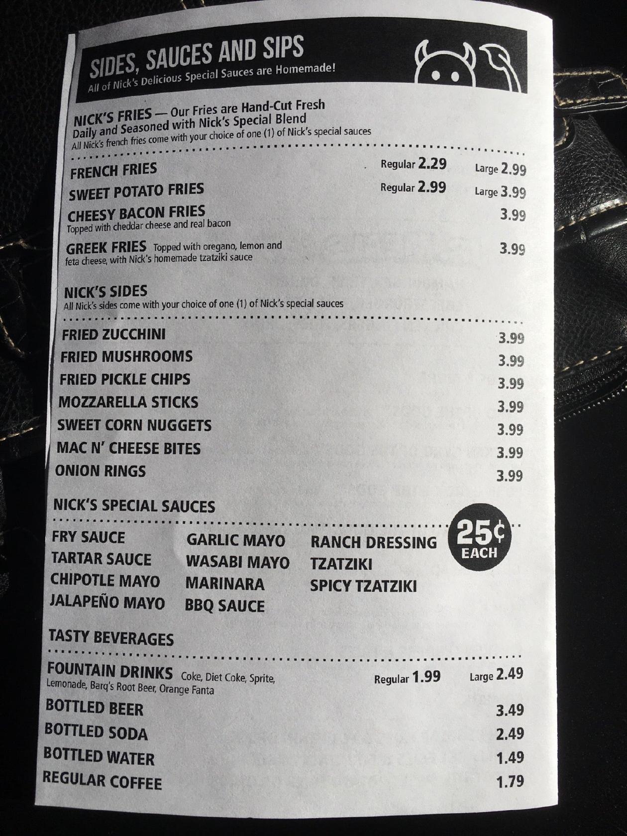 Menu at Nick's Jr Burgers & Gyros restaurant, Everett