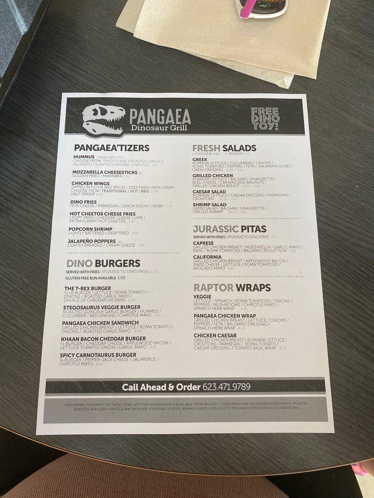 Menu at Pangaea Dinosaur Grill, Glendale