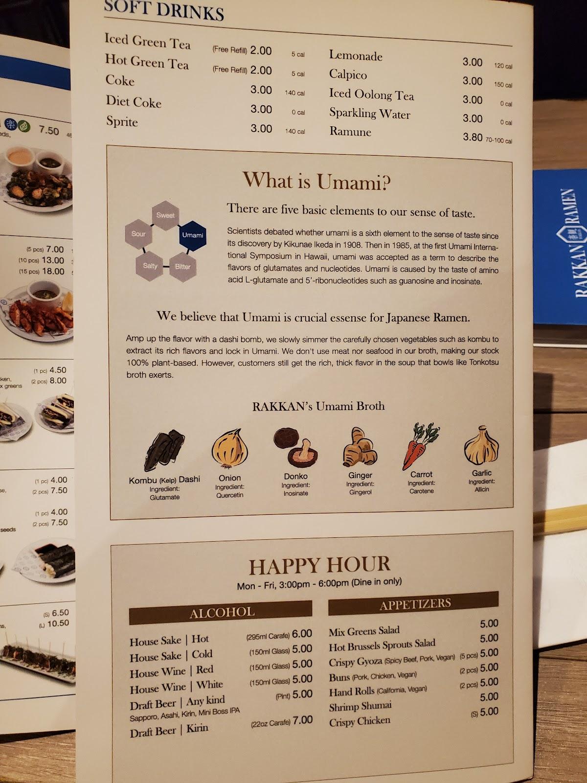 Menu at Rakkan Ramen restaurant, Houston