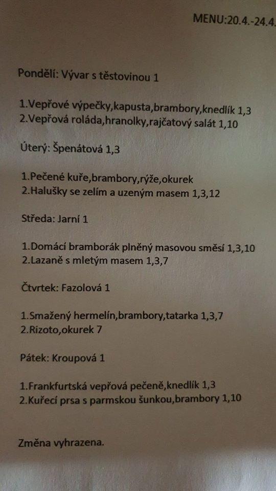 Menu at Pohostinství u Kaňů restaurant, Kobylí