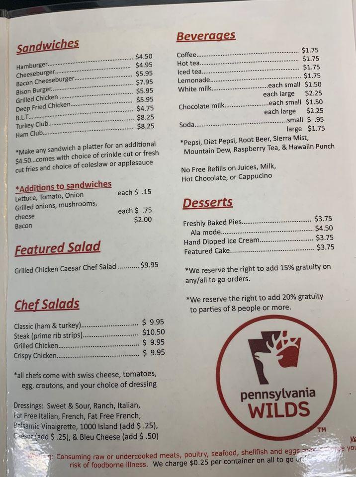 Menu at Restless Oaks Restaurant, McElhattan, 119 Pine Mountain Rd