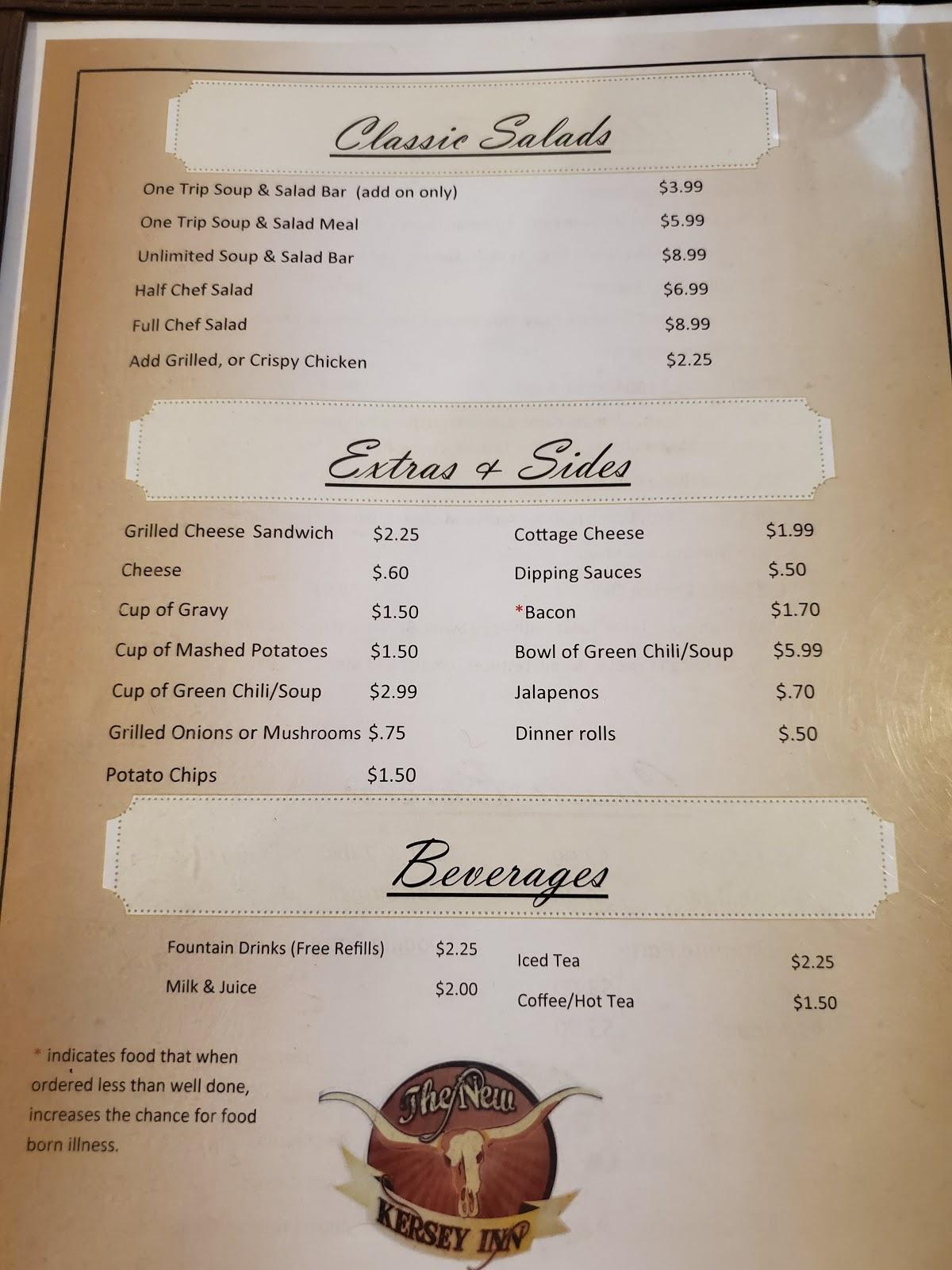 Menu at New Kersey Inn pub & bar, Kersey