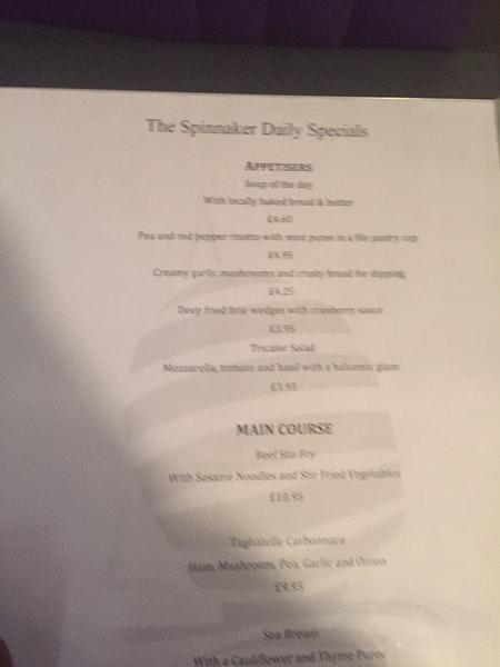 Menu at The Spinnaker pub & bar, Bembridge