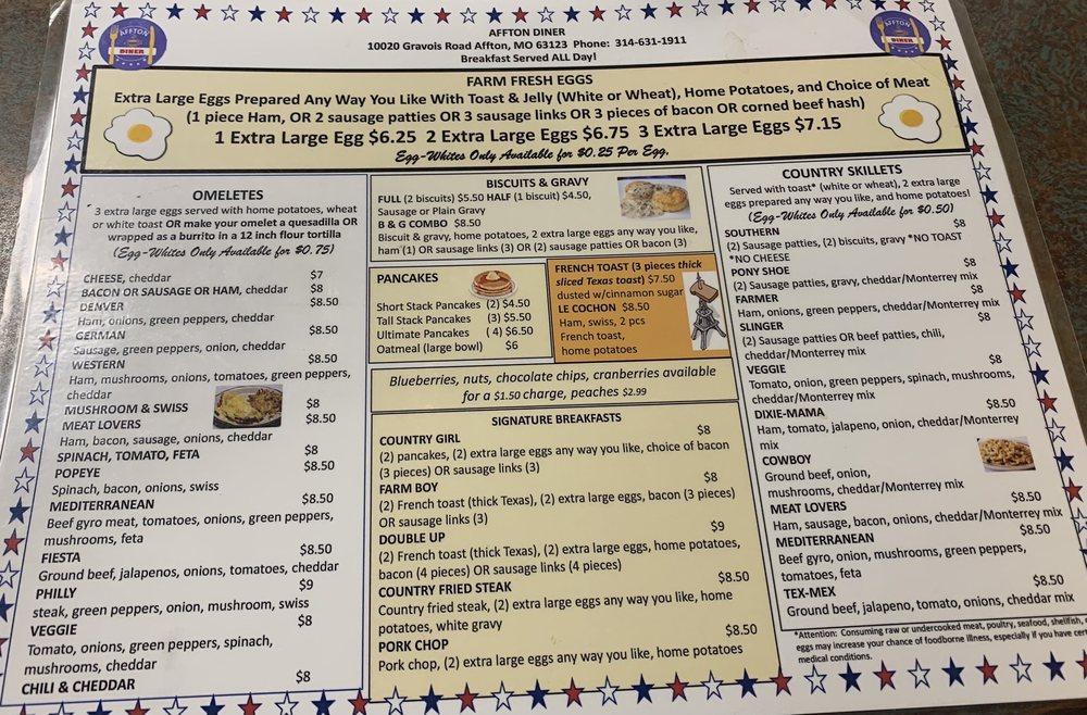 Menu at Affton Diner restaurant, Affton, Gravois Rd