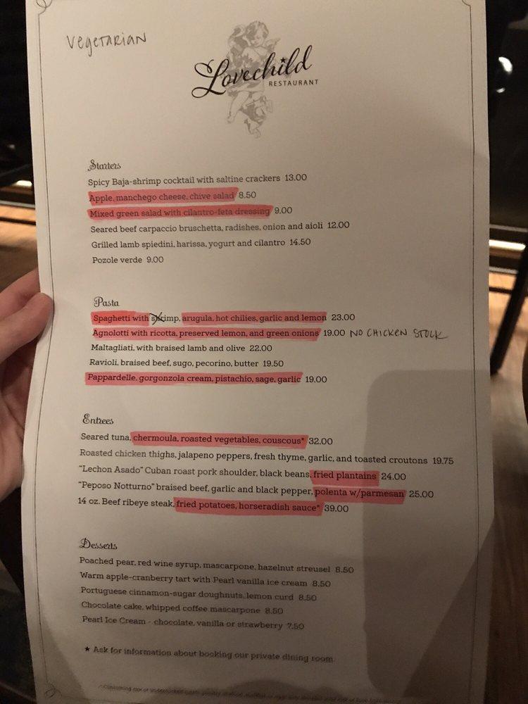 Menu at Lovechild restaurant, La Crosse