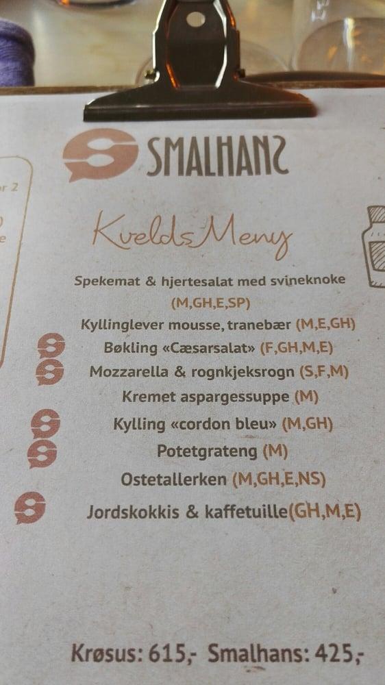 Menu at Smalhans restaurant, Oslo